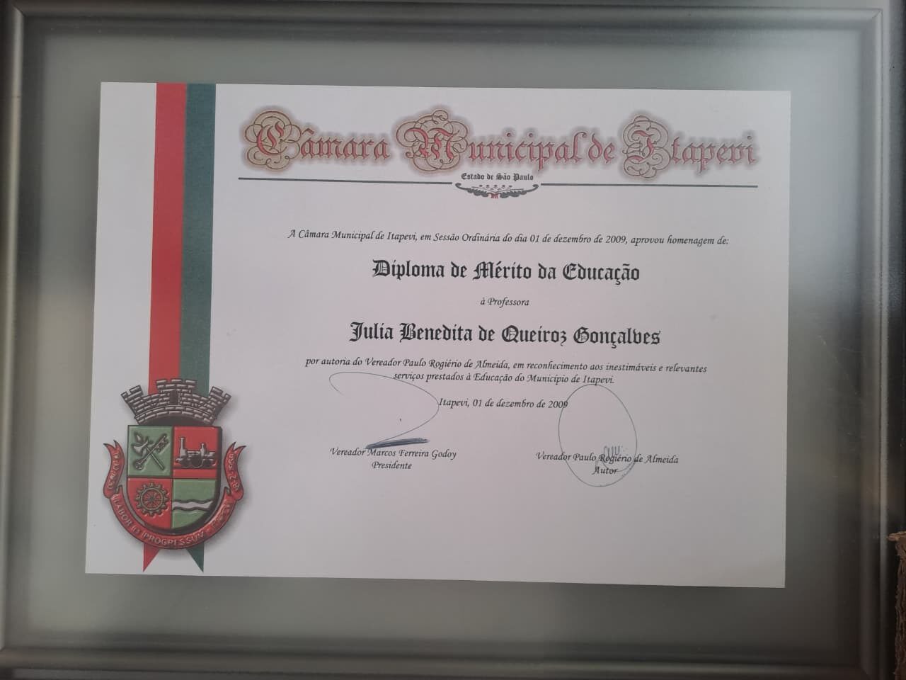 Diploma de Mérito da Educação – Museu Virtual de Itapevi